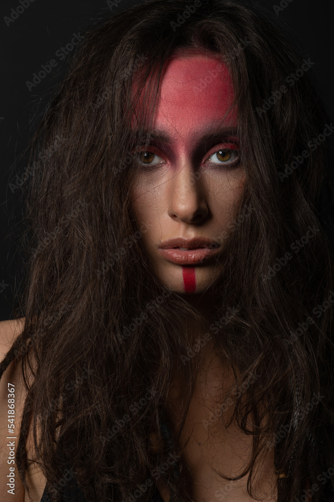 Ethnicity, tribe, make-up concept. Beautiful native American Indian ...