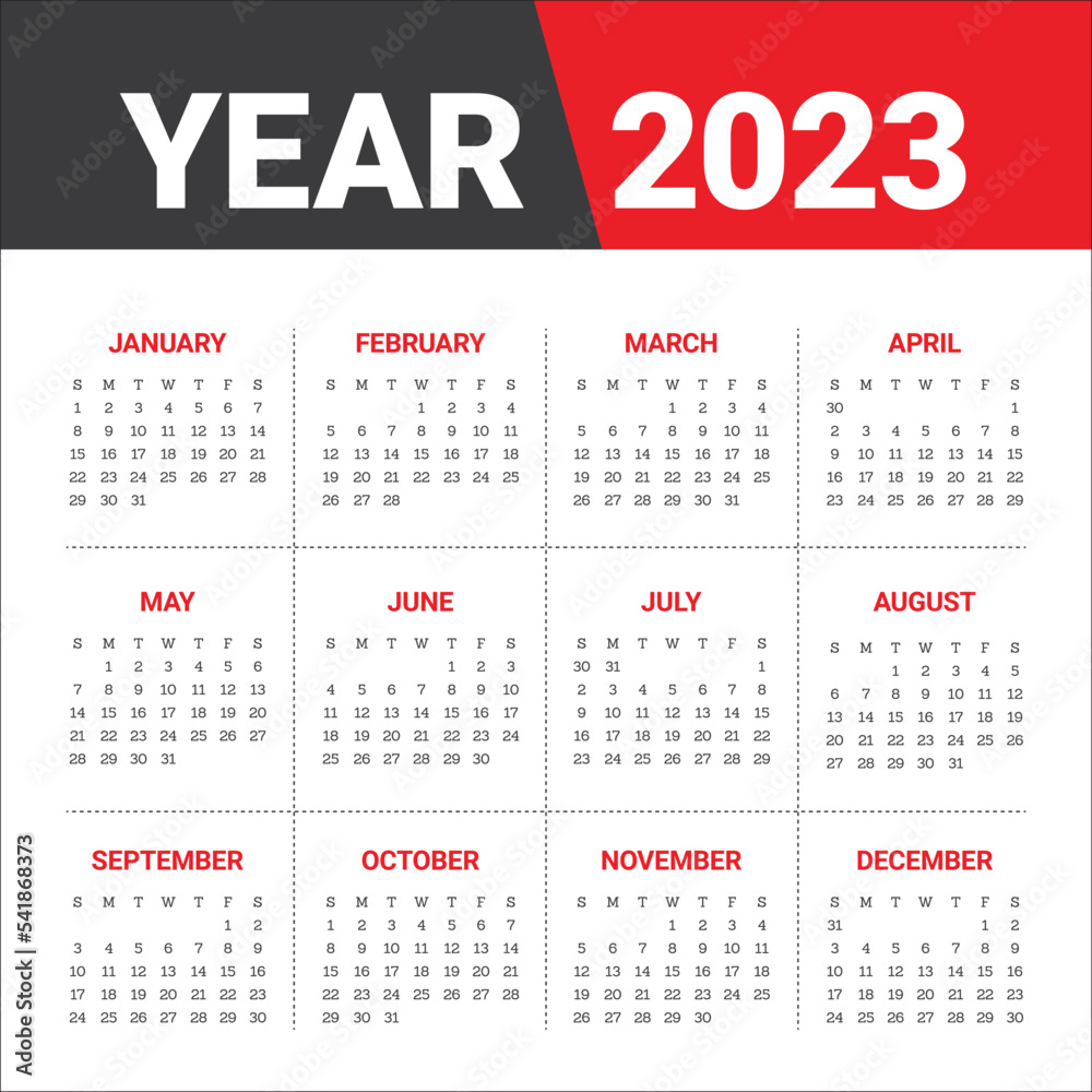 Year 2023 calendar vector design template, simple and clean design ...