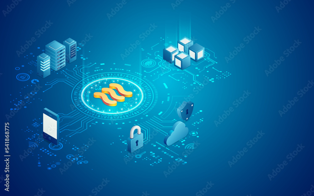 concept of new cryptocurrency technology, libra coin with block chain ...