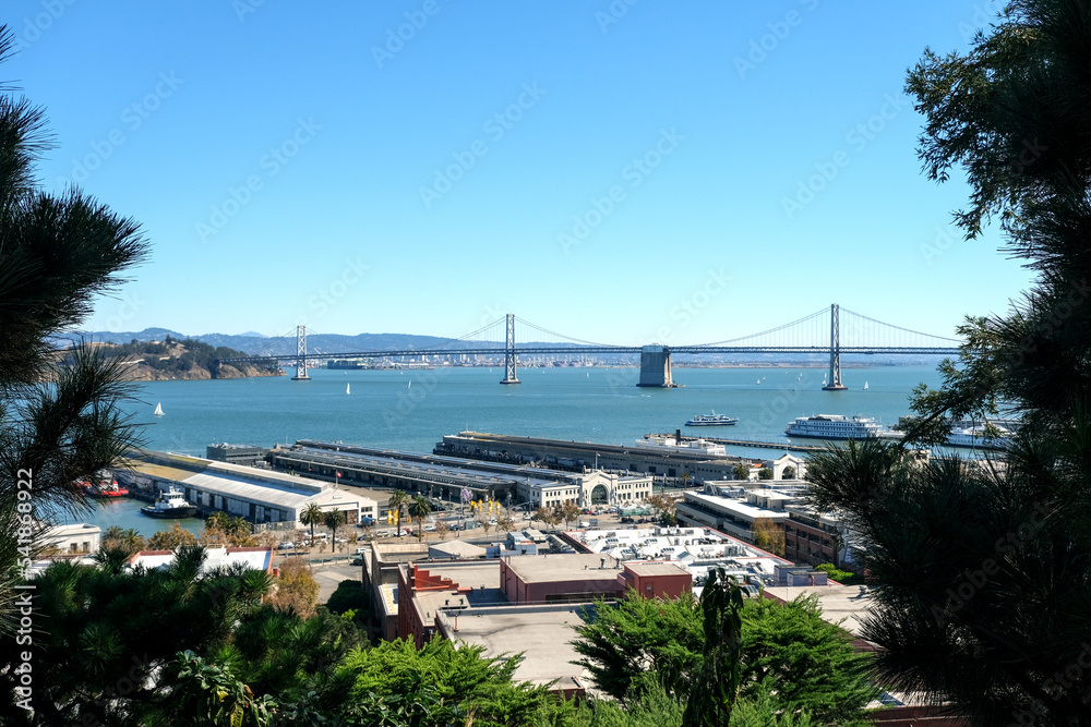 Panoramic scenic aerial view over San Francisco Bay Area with Golden ...