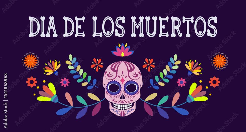 Mexican Day of the Dead horizontal vector greeting card Stock Vector ...