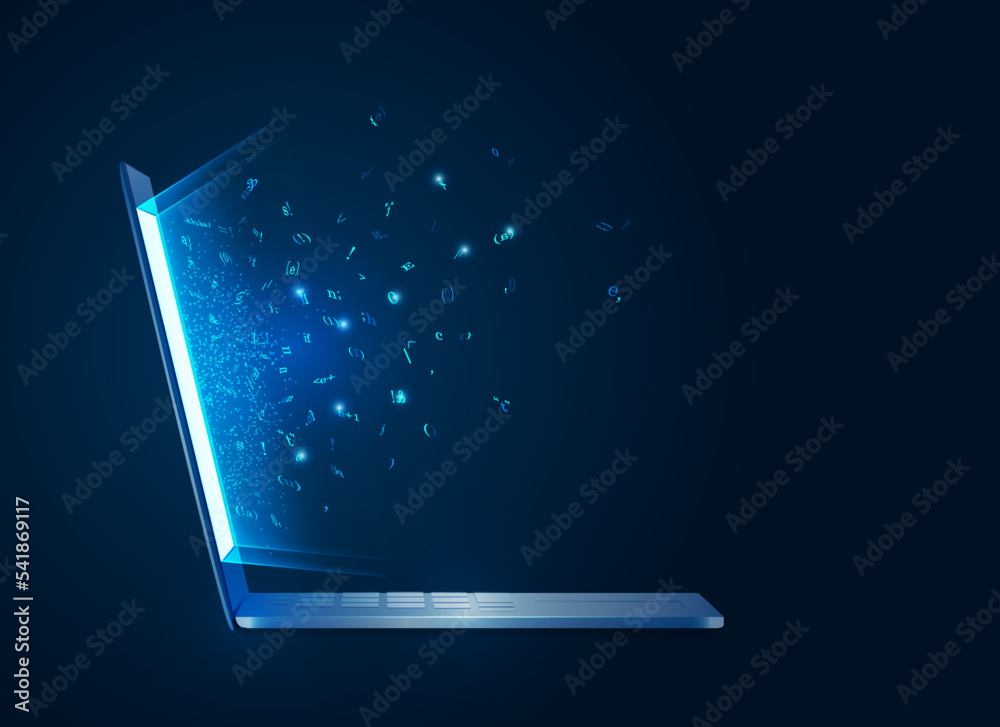 concept of programming script development, realistic computer laptop ...