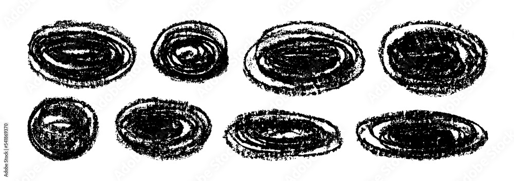 Charcoal grunge circles set. Grunge round shapes. Coal pencil sketches ...
