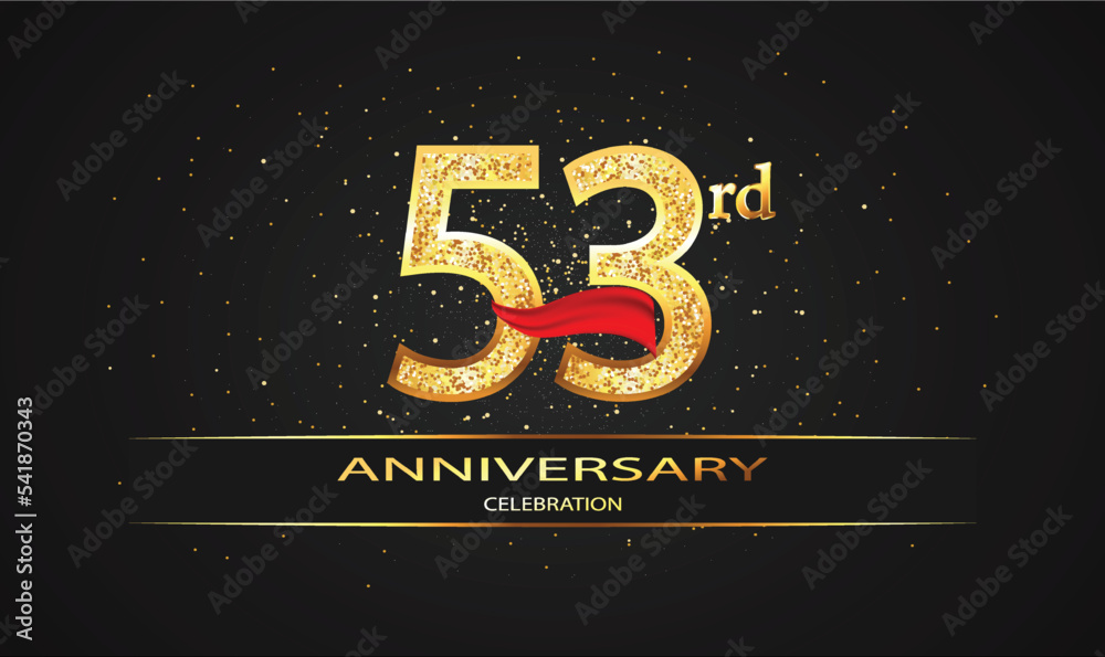 53 Year Anniversary celebration Vector Design with red ribbon and ...