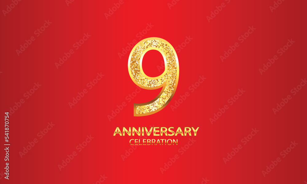 9 Year Anniversary celebration Vector Design with red background and ...