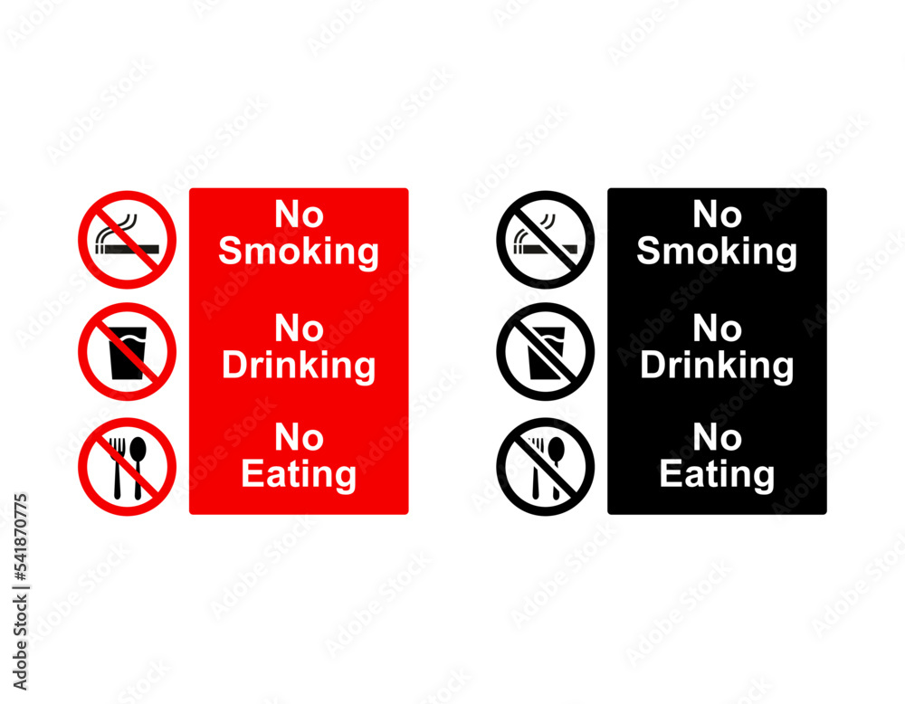 No Smoking, No Drinking, No Eating signs, icons, illustrations. Stock ...