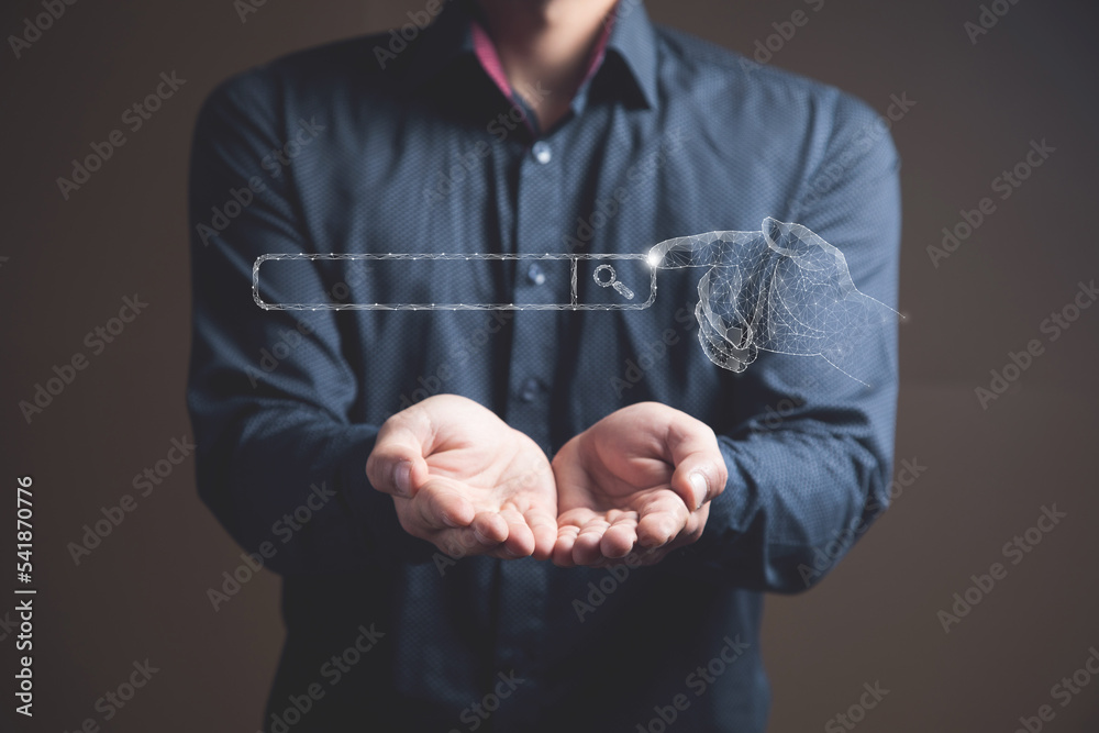 The hand clicks on the search engine from the web. Stock Photo | Adobe ...