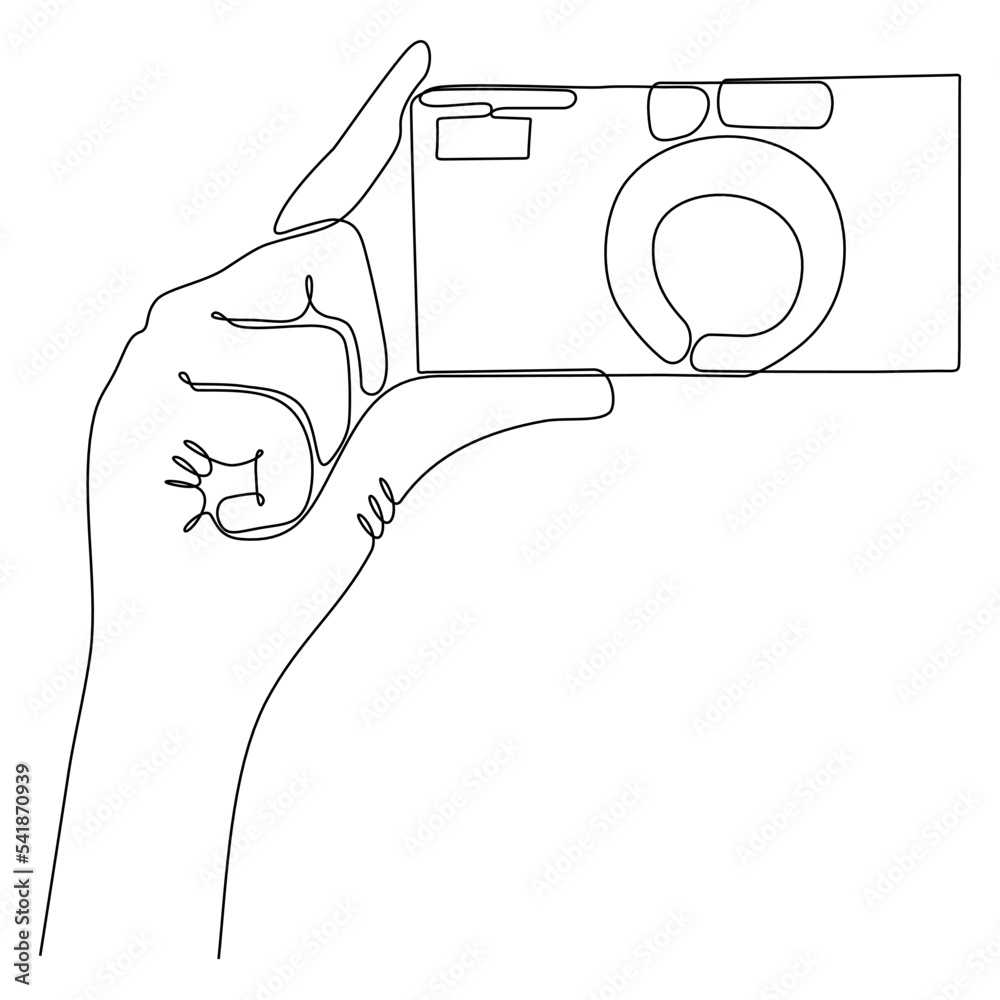 Vector Illustration of Hand Holding Digital Camera - continuous line ...