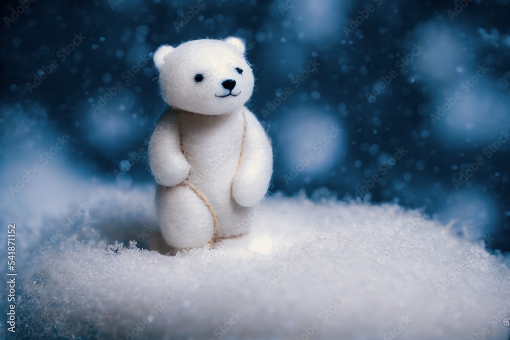 Smiling polar cub toy made from felted wool walking the snow digital ...