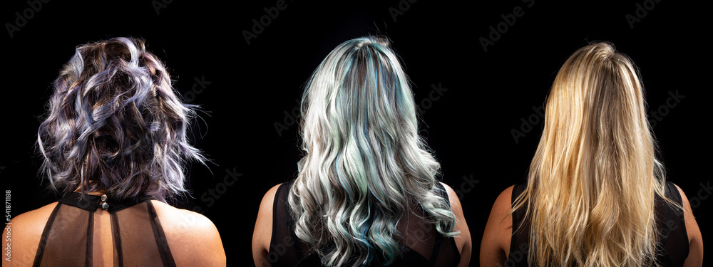 different female hairstyles isolated on black background Stock Photo ...
