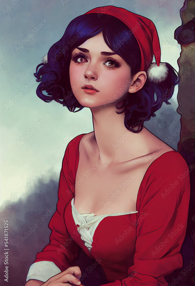 Mrs Claus Modern Version Young Mrs Claus Illustration Mrs Claus Wearing A Traditional Red