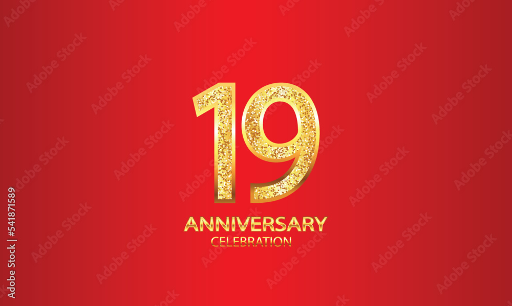 19 Year Anniversary celebration Vector Design with red background and ...