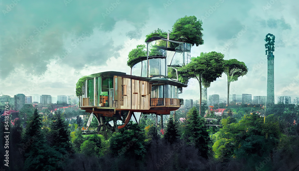 Spectacular concept art of environmental friendly modern treehouse with ... Spectacular concept art of environmental friendly modern treehouse with ...