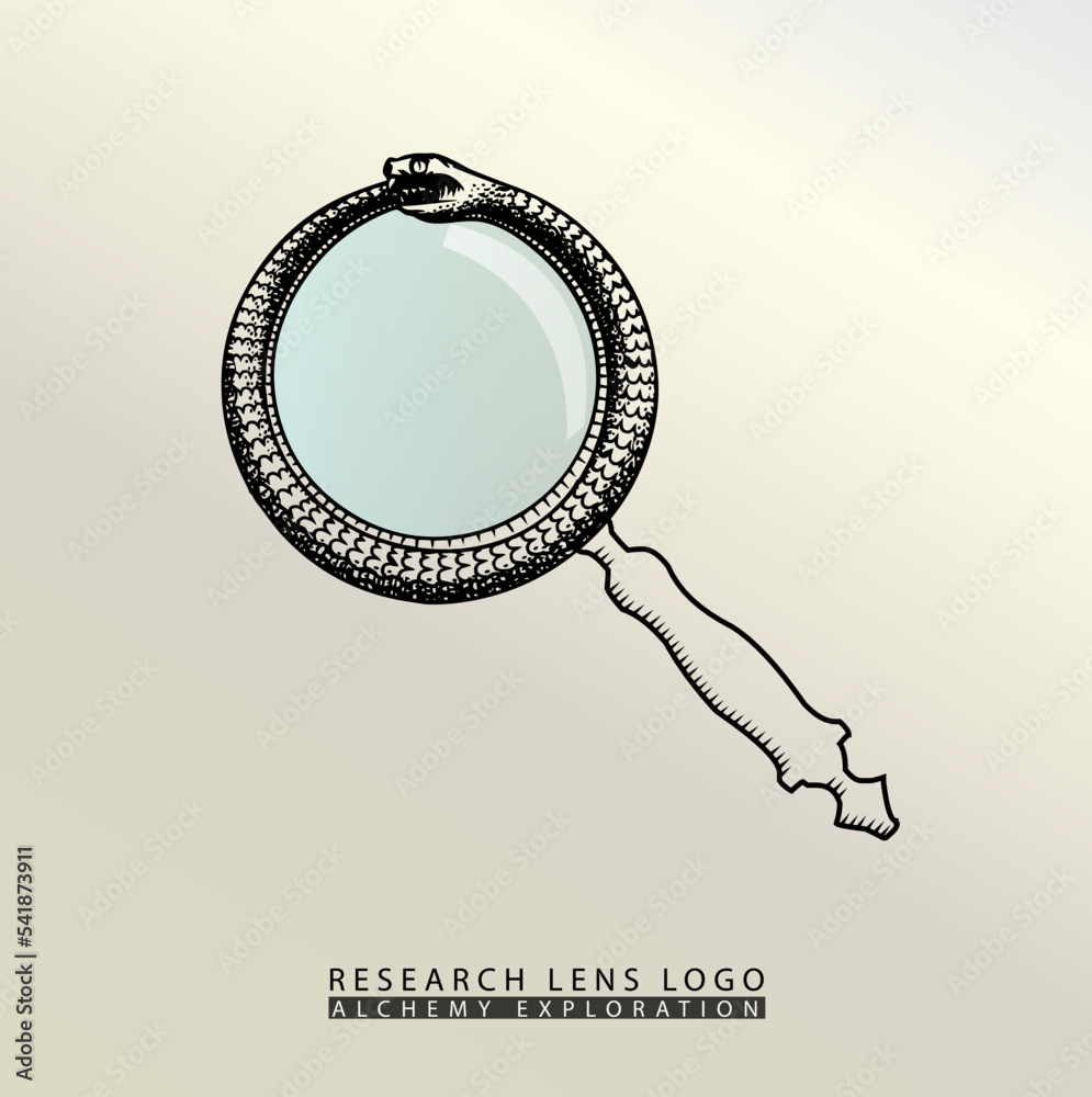 Ouroboros magnifying glass. Logo, symbol, snake lens icon for esoteric ...