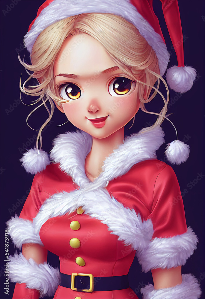 Mrs. Claus anime version. Blonde Young Mrs. Claus illustration anime ...