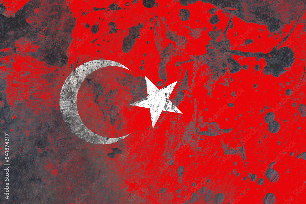 Turkey flag on scratched old grunge texture background Stock ...
