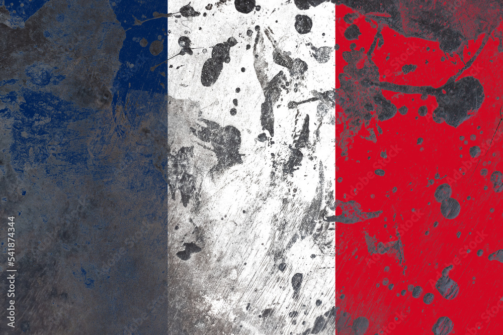 France flag on scratched old grunge texture background Stock ...