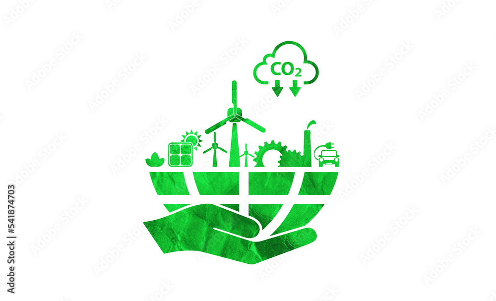 reducing CO2 emissions to stop climate change. green energy background ...