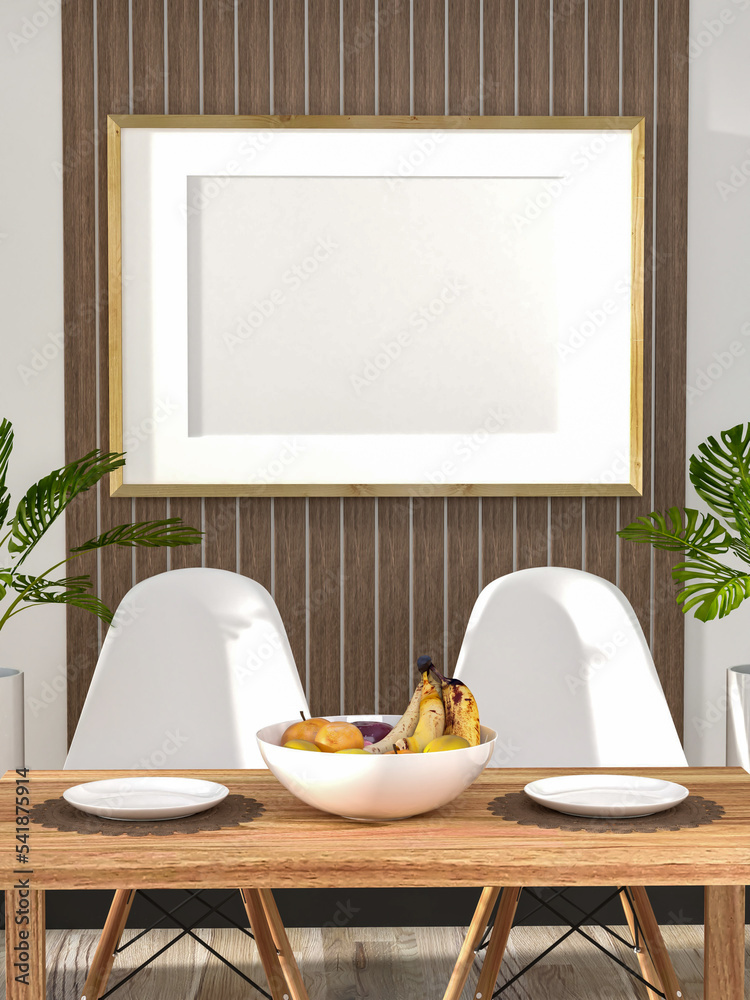 3D illustration Mockup photo frame in living room rendering Stock ...