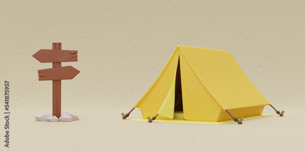 Tourist camping tent with signpost , elements for camping, summer camp ...