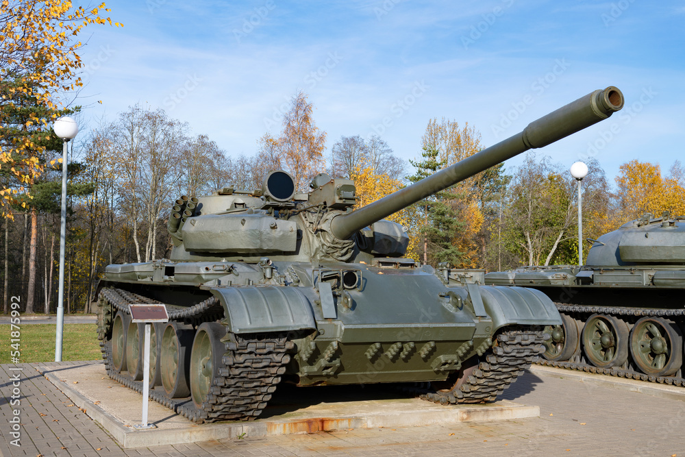 KIROVSK, RUSSIA - SEPTEMBER 24, 2022: Soviet, Russian tank T-55M close ...