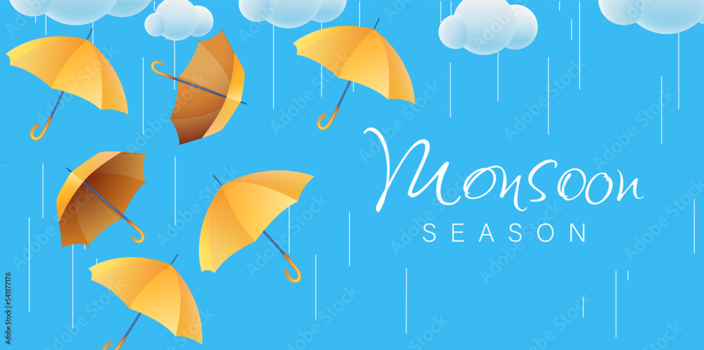 Monsoon Season Sale with 3D Realistic Umbrella Vector Illustration ...