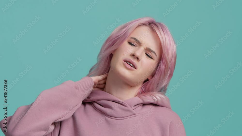 Close up suffering face of student girl 20s experiences severe pain in ...