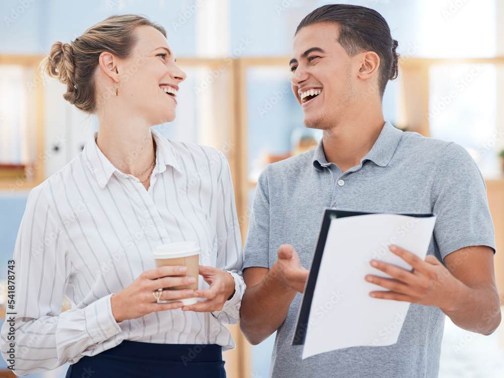 Business people. smile and happy with planning, paperwork and funny ...