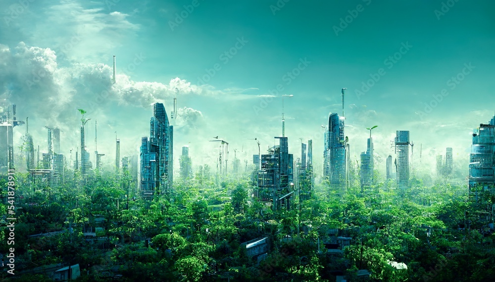 Spectacular environmental awareness city with vertical forest concept ...