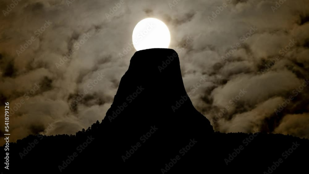 View Of Devils Tower National Monument in Silhouette By Night with Dark ...