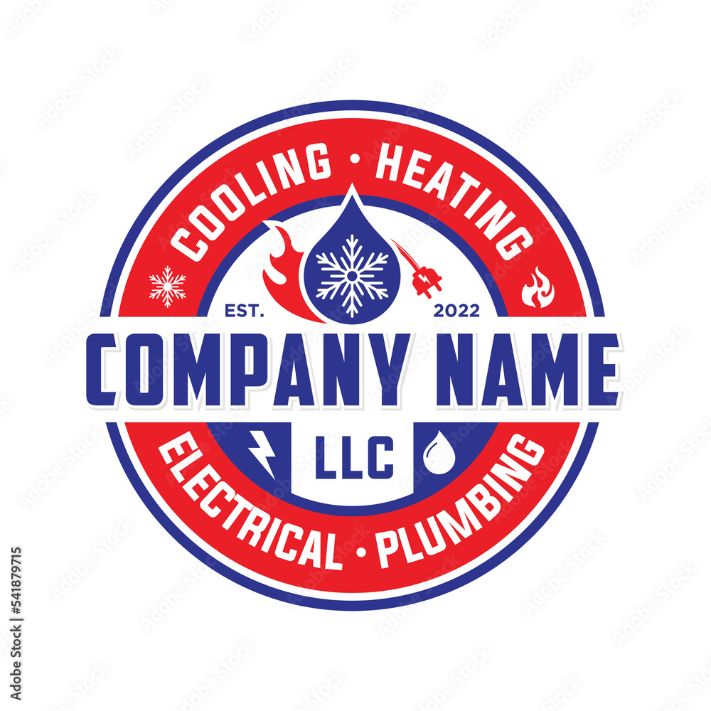 Circular cooling and heating logo, Electrical plumbing logo emblem ...