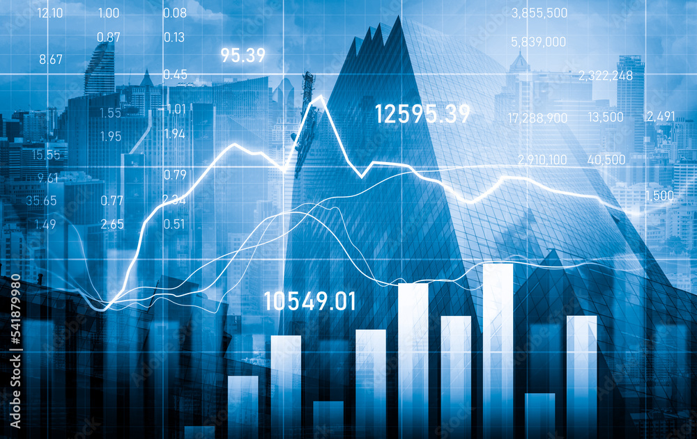 As background for a financial or business concept, digital screen and ...