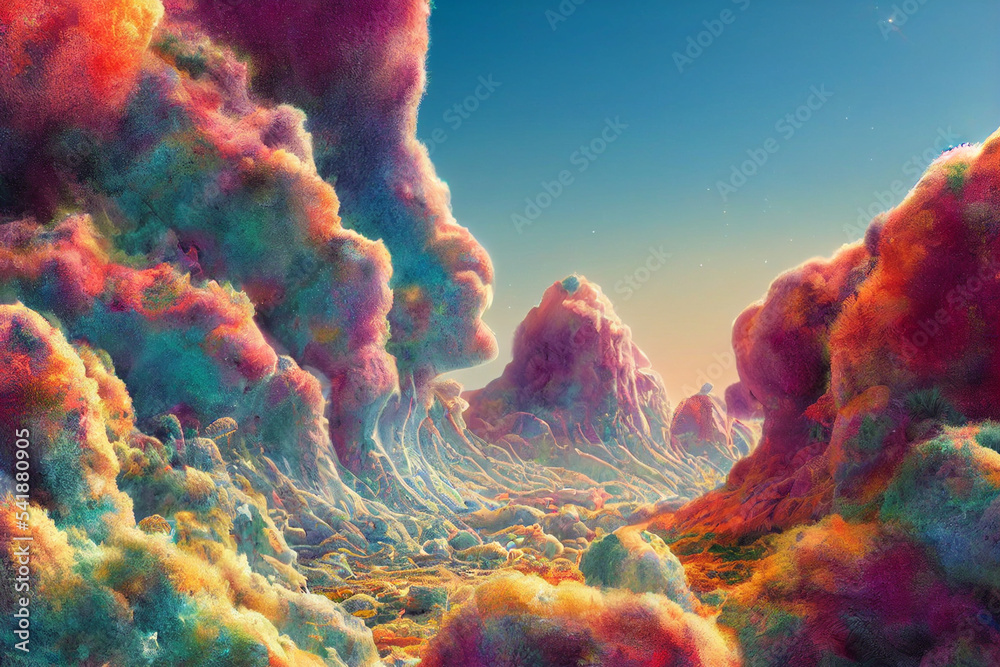 Nice and soft colors, colorful landscape of a distant inhabitable ...