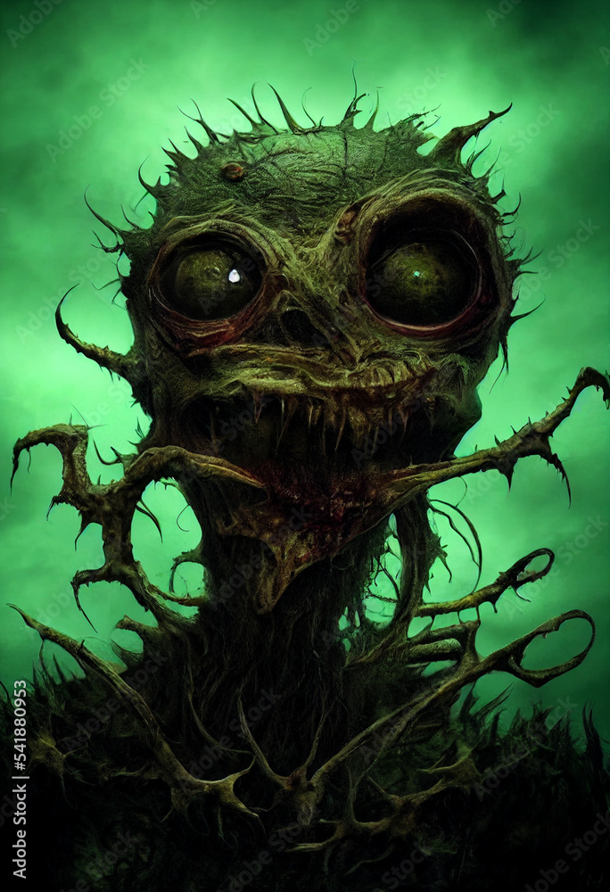 Portrait of a scary monster alien. Nightmare alien monster looking at ...