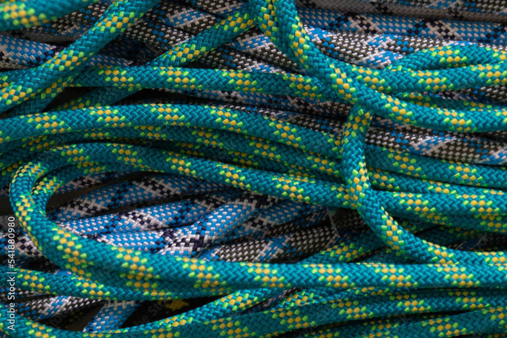 Multicoloured rope for climbing and mountaineering as a pattern ...