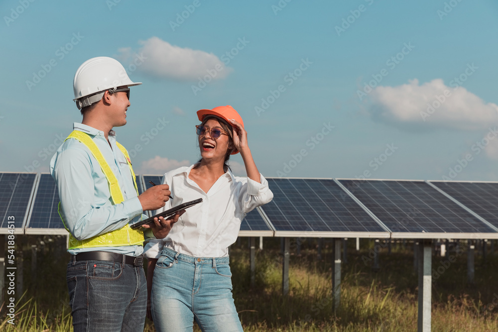 Inspector engineering concept; Engineer inspect solar panel at solar ...