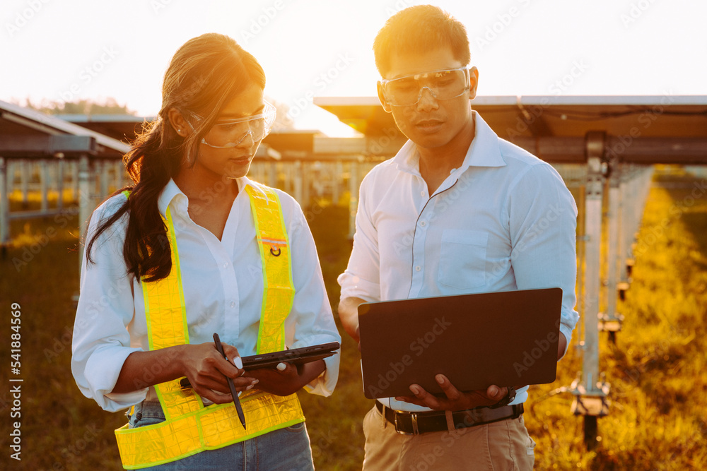 Inspector engineering concept; Engineer inspect solar panel at solar ...