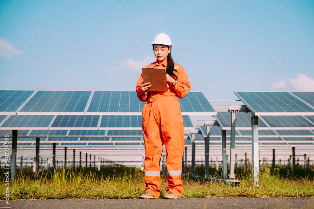 Inspector engineering concept; Engineer inspect solar panel at solar ...