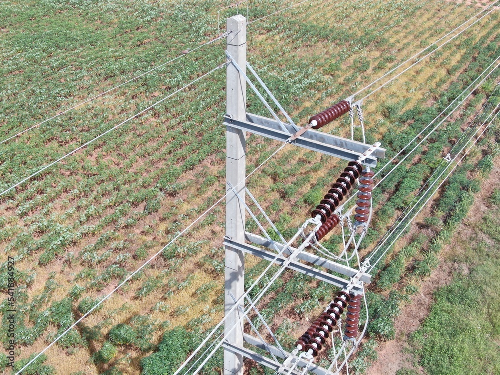 High Voltage Transmission line 115 kV in Asia Rural Stock Photo | Adobe ...