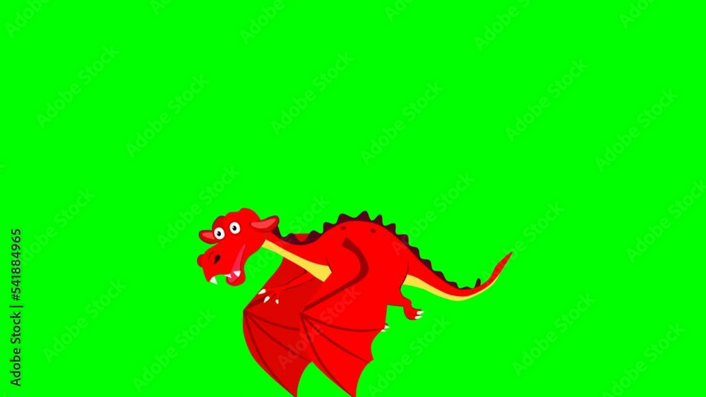 Cartoon red flying dragon loop 2d animation green screen Stock Video ...
