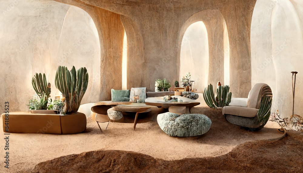 Desert style home in nevada interior design illustration Stock ...