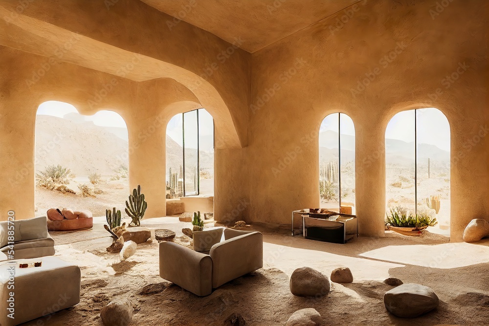 Desert style home spacey interior design illustration Stock ...