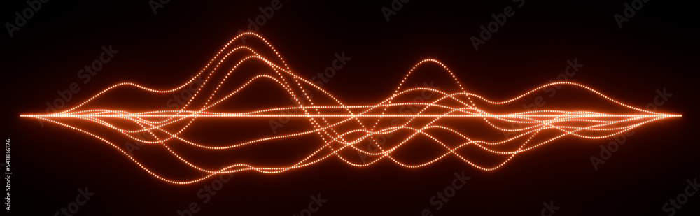 Red 3D abstract wireframe sound waves, visualization of frequency dots ...