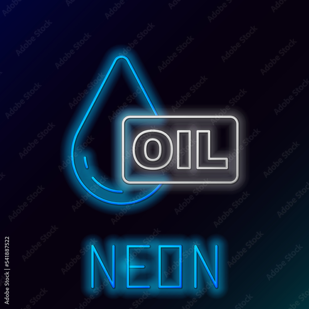 Glowing neon line Oil drop icon isolated on black background. Colorful ...