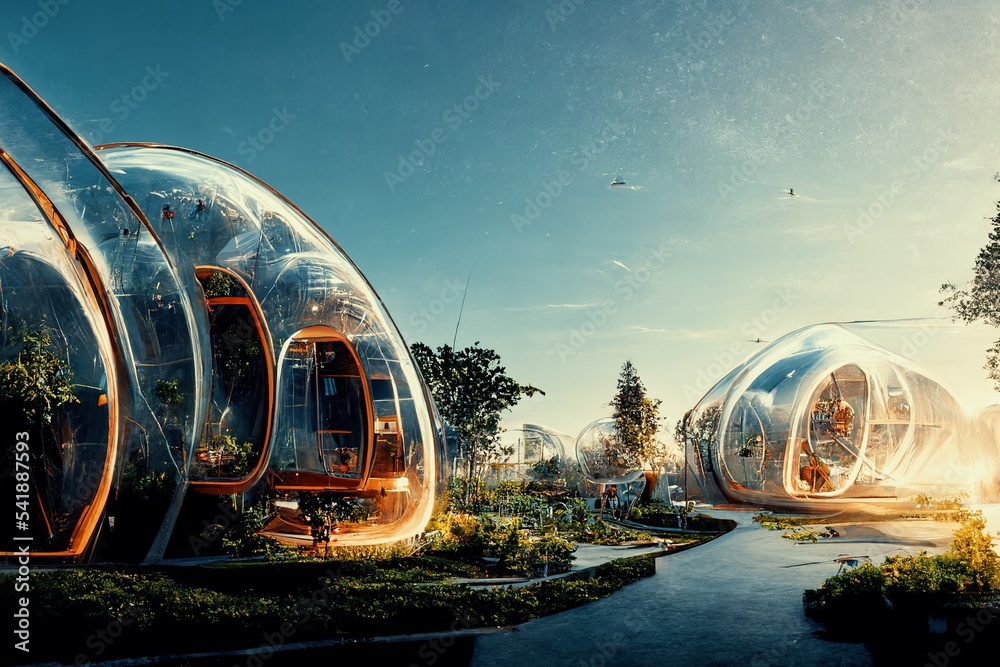 Space expansion concept of human settlement in alien world with green ...