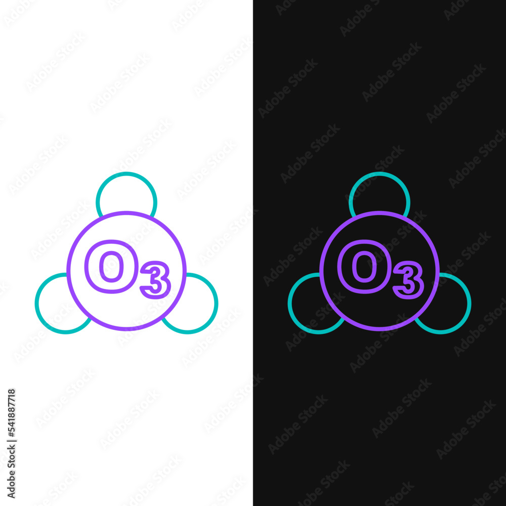 Line Ozone molecule icon isolated on white and black background. Ozone ...