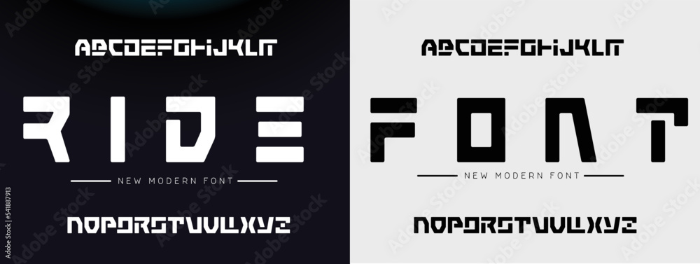 RIDE, Sports minimal tech font letter set. Luxury vector typeface for ...