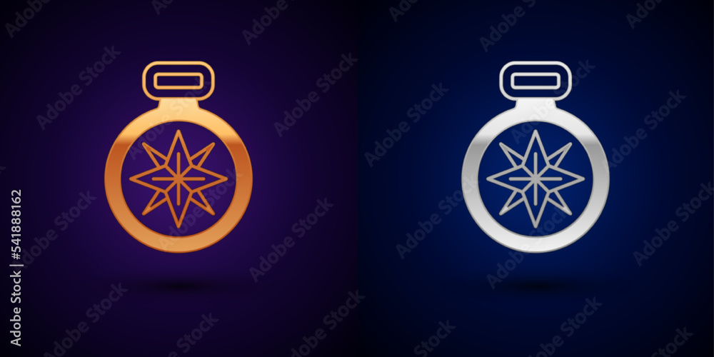 Gold and silver Compass icon isolated on black background. Windrose ...