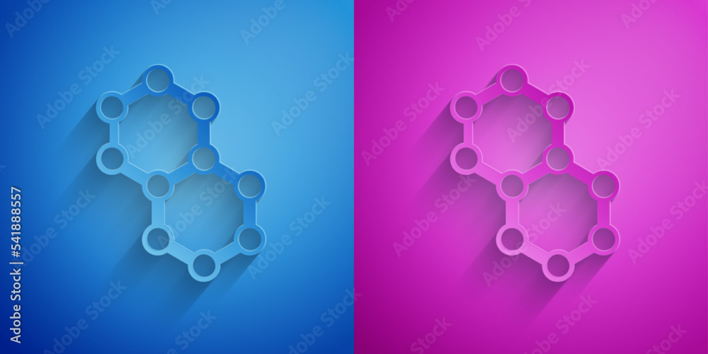 Paper cut Molecule icon isolated on blue and purple background ...