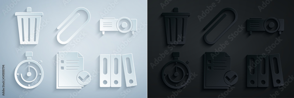 Set Document and check mark, Presentation, movie, film, media projector, Briefcase, Office ...